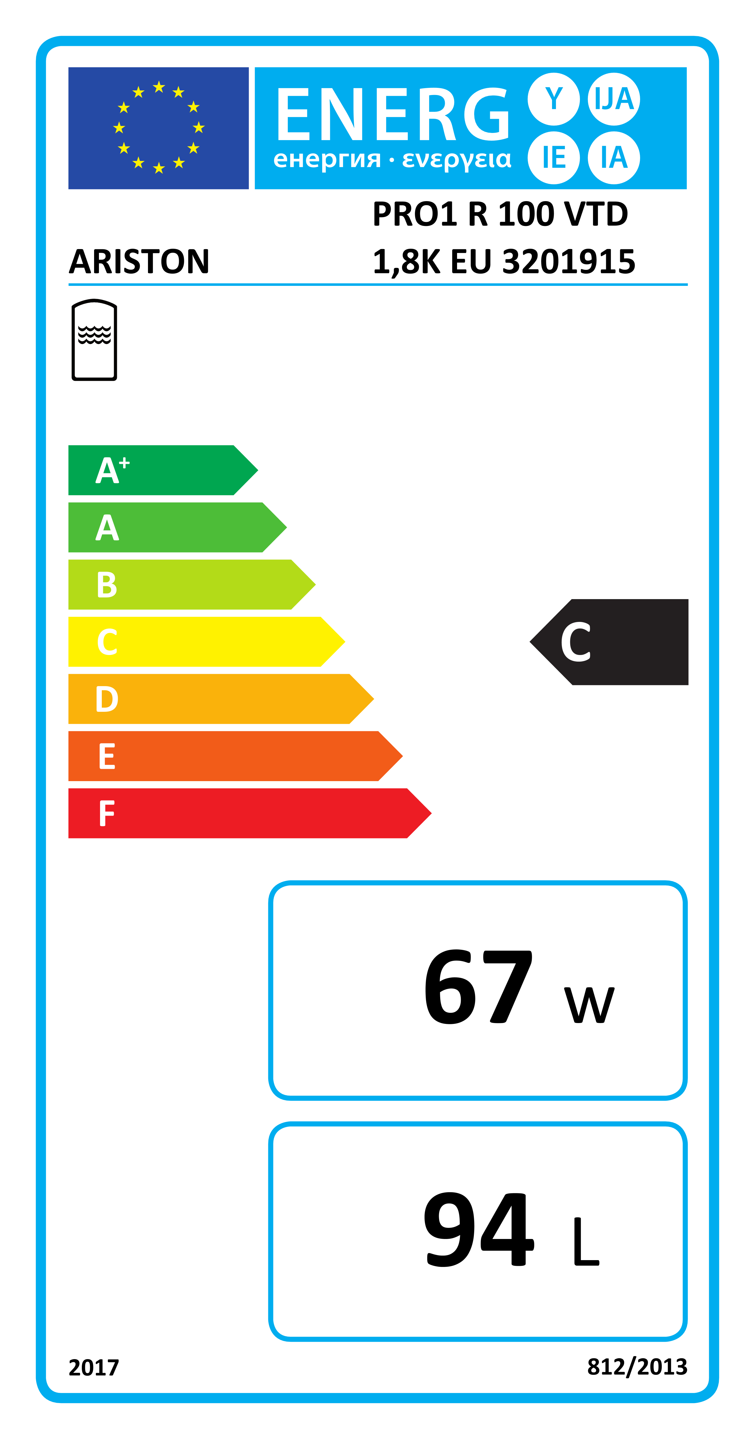 Elektrischer Warmwasserbereiter ARISTON PRO1 R100 VTD 1,8K, kombiniert ...